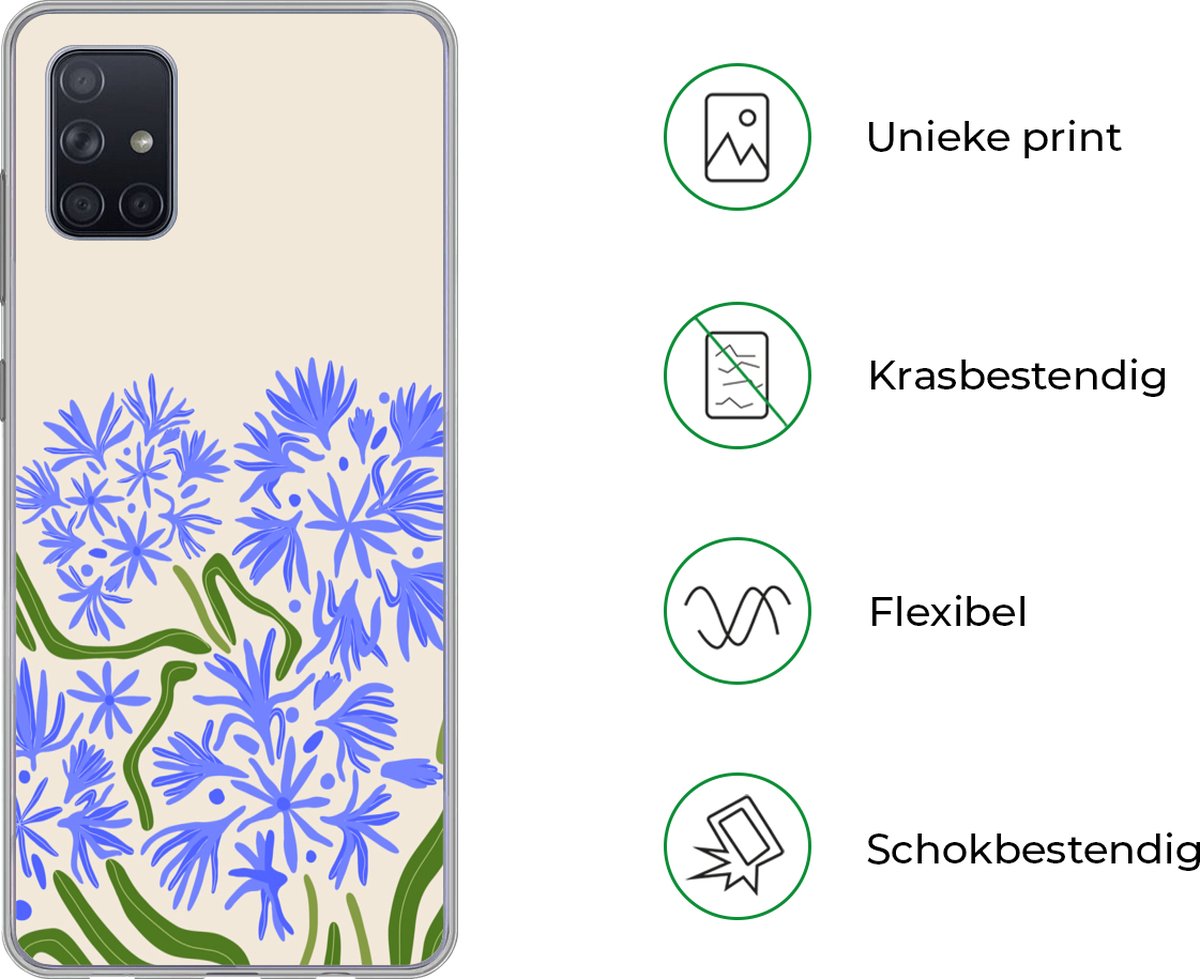 Samsung Galaxy A71 hoesje - Bloem - Blauw - Blad - Simpel - Siliconen ...