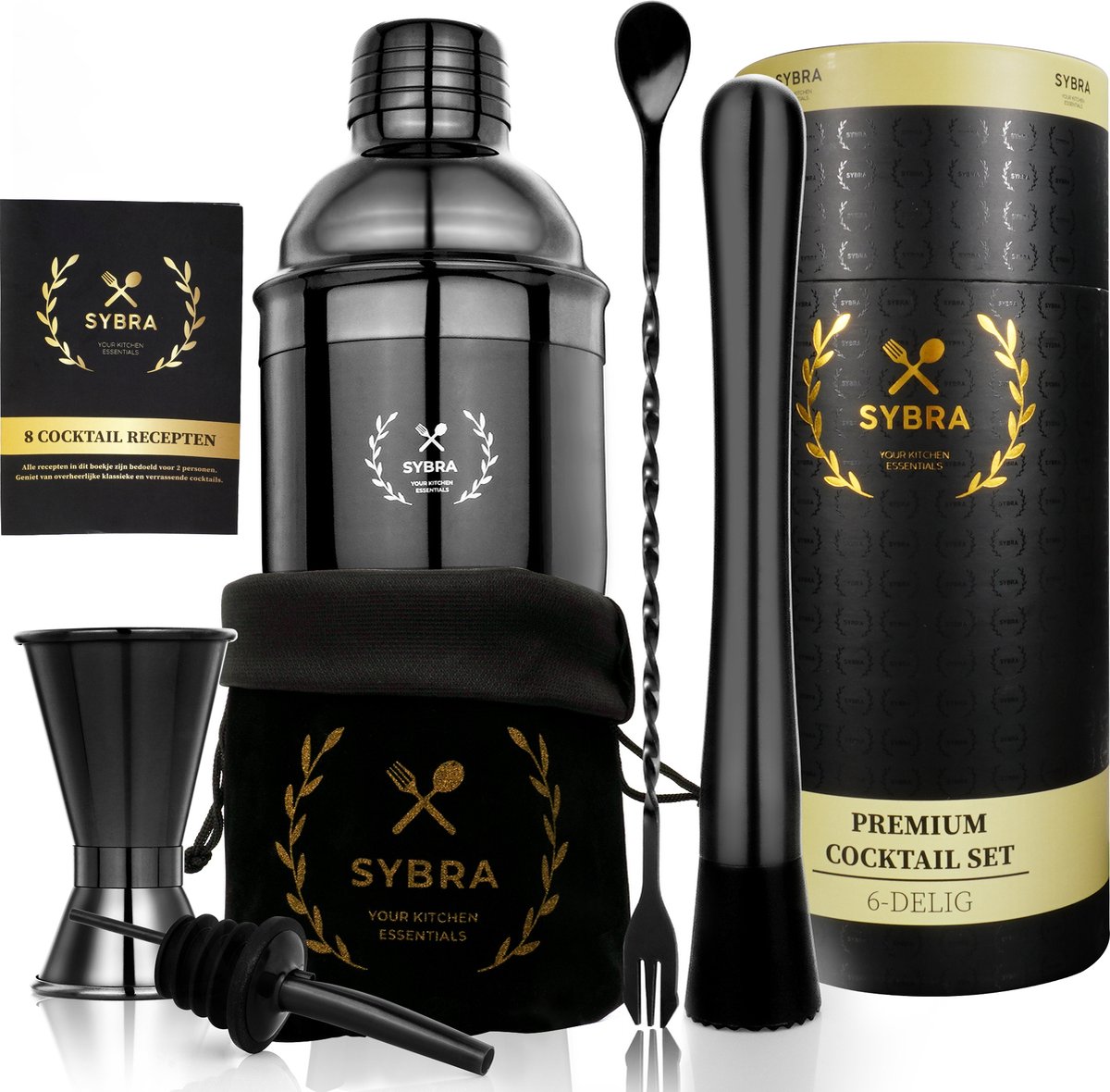 Set cocktail Sybra - Set Cocktail Noir 6 pièces - Shaker 750ML ...