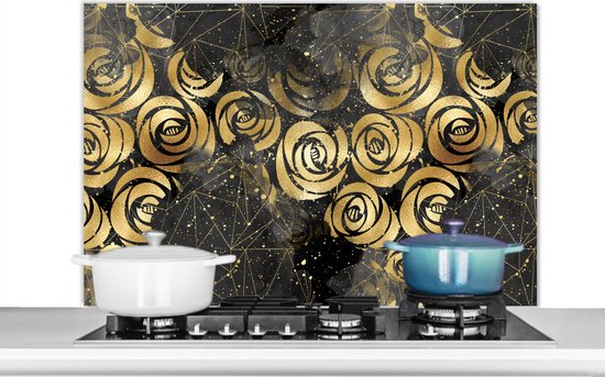 Spatscherm keuken 100x65 cm - Kookplaat achterwand Marmer - Goud - Roos ...