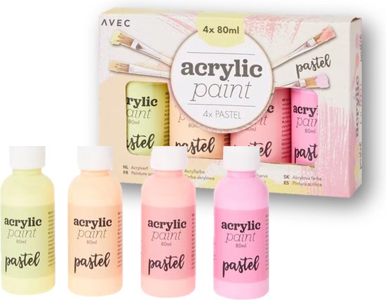 Acrylverf - Acrylverf set - 4x Pastel kleuren - Acrylic paint - Verven ...