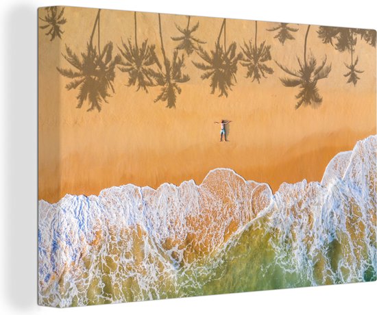 Canvas Schilderij Strand - Schaduw - Palmboom - 60x40 cm - Wanddecoratie | bol