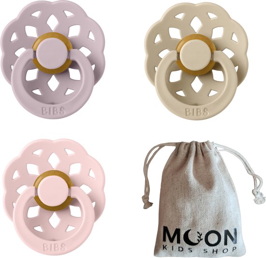 BIBS Boheme set | Fossil Grey, Blossom, Vanilla | Met speenzakje Moon ...