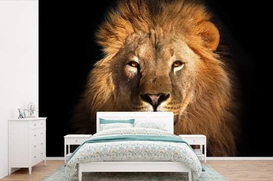 Behang - Fotobehang Leeuw - Dieren - Zwart - Licht - Bruin - Portret - Breedte 525 cm... | bol