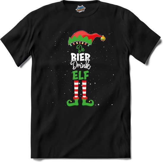 Foute Kersttrui Bier Drink Kerstelf T Shirt Heren Zwart Maat