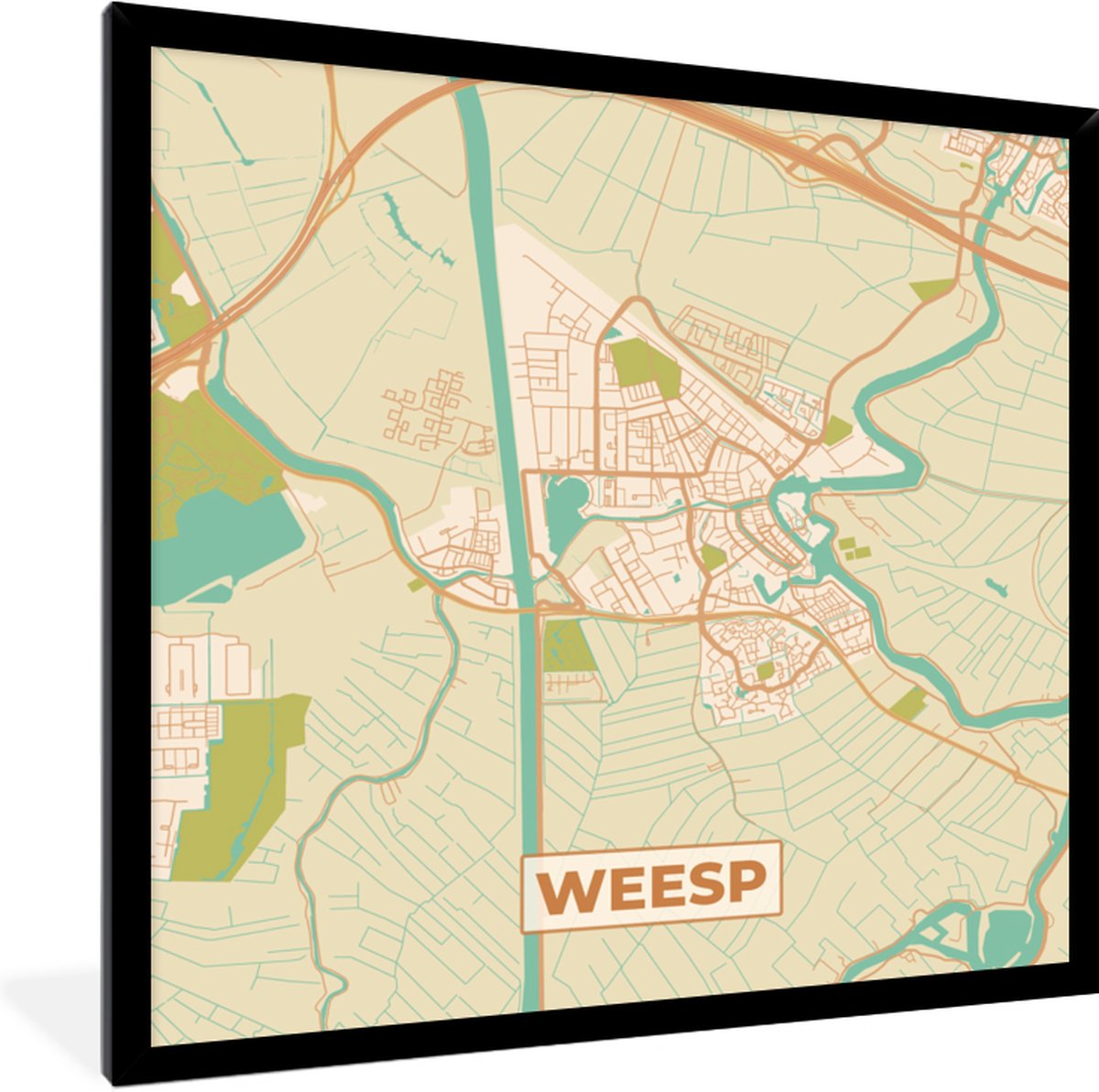 Fotolijst incl. Poster - Weesp - Plattegrond - Kaart - Stadskaart ...