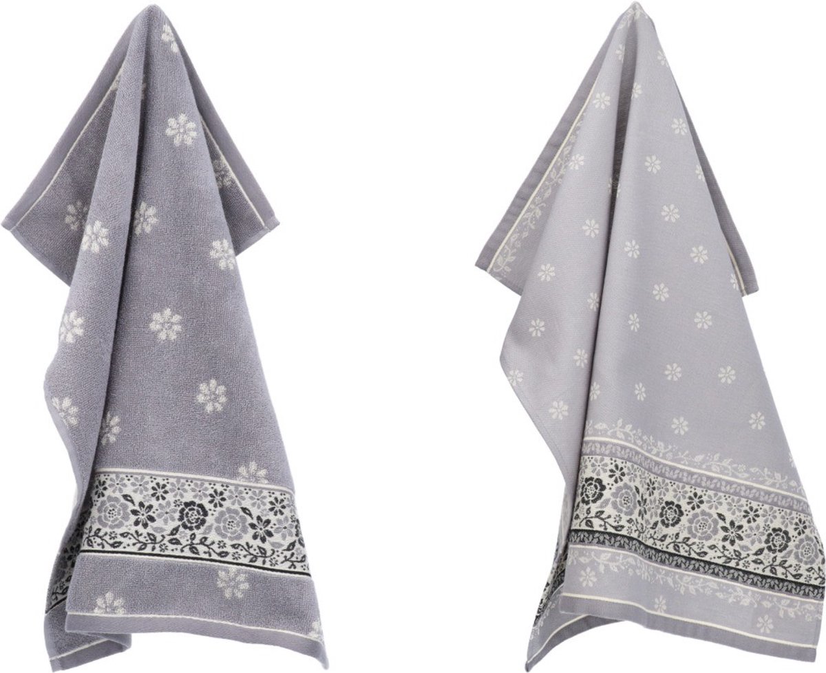 Luxe Keukendoek en Theedoek Belle Fleur Grijs van Bunzlau Castle | 100% ...