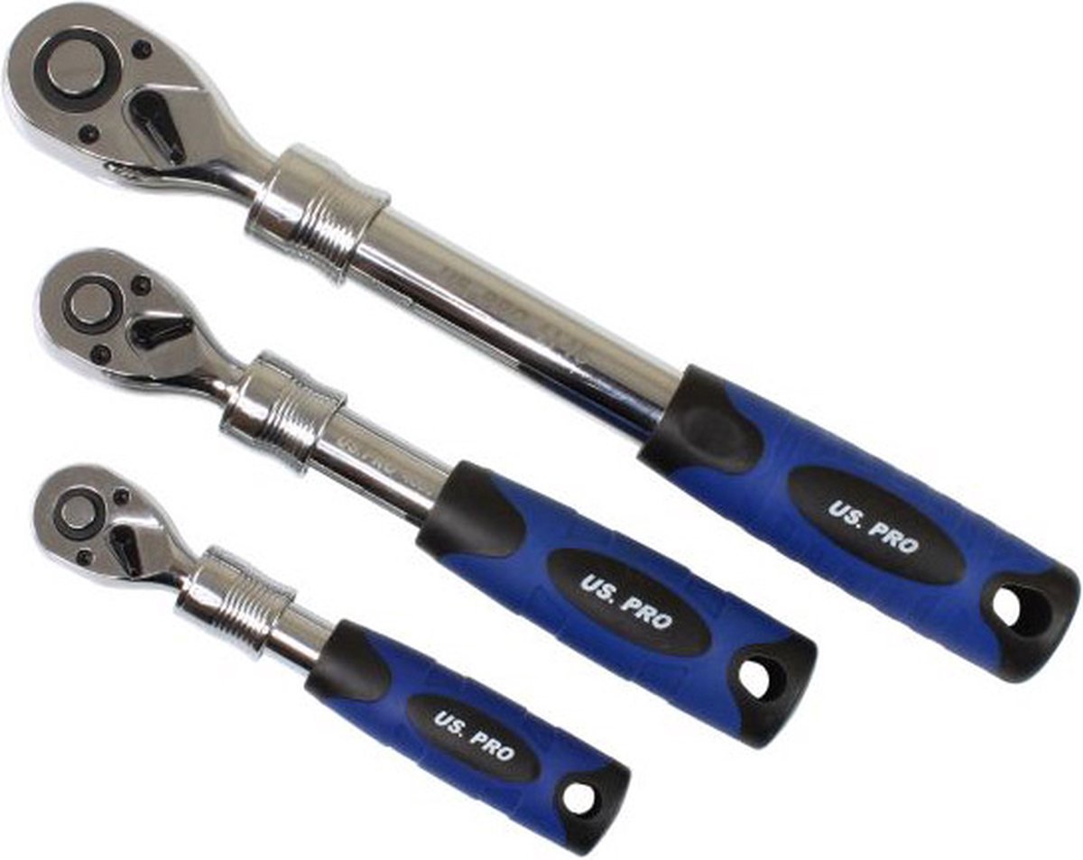 Uitschuifbare ratel set in foam inlay 1/4" - 3/8" en 1/2" | bol.com