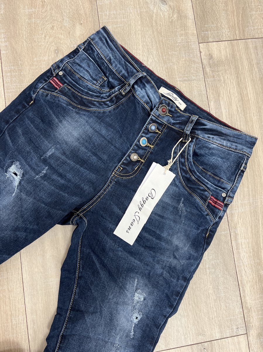 Spijkerbroek Stretch| Baggy jeans I Donkerblauw knopen | maat 40 | bol.com