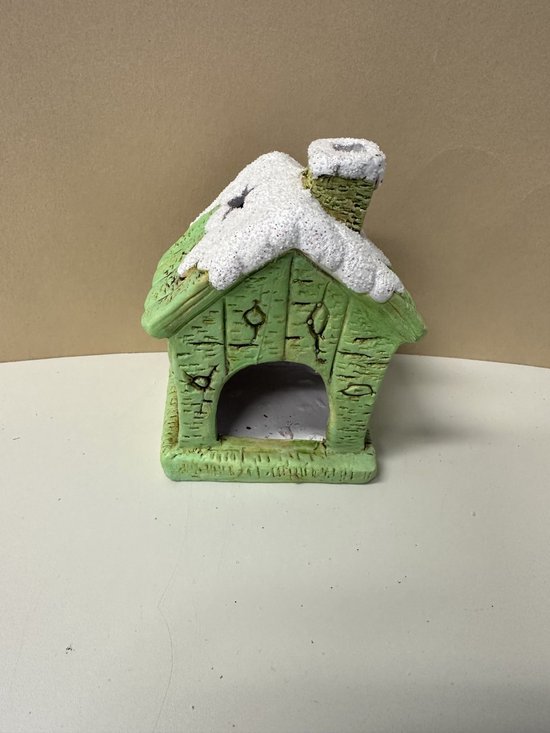 Kerstbeeld Kersthuisje/theelicht houder - groen + wit & glitters ...