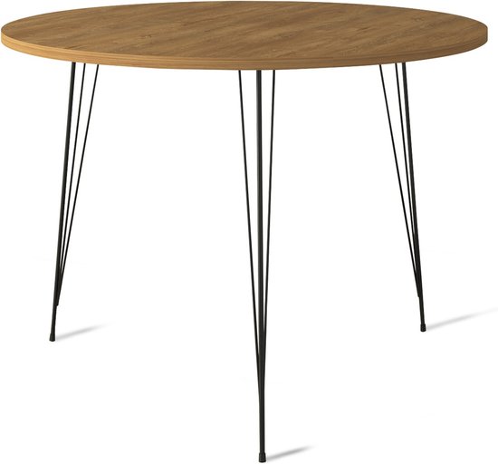 Ronde Eettafel Ø 90 cm - Perzisch Eiken look 3-poot zwart - Tijke ...