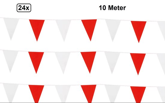 24x Vlaggenlijn rood /wit 10 meter - vlag lijn festival thema feest ...
