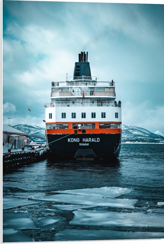WallClassics - PVC Schuimplaat- Schip aanmerend in IJswater - 50x75 cm ...
