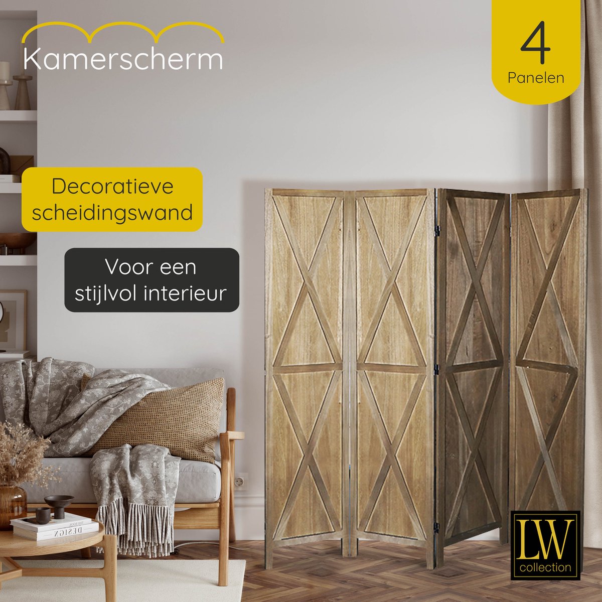 LW Collection Kamerscherm bruin Hout - kamerschermen 4 panelen ...