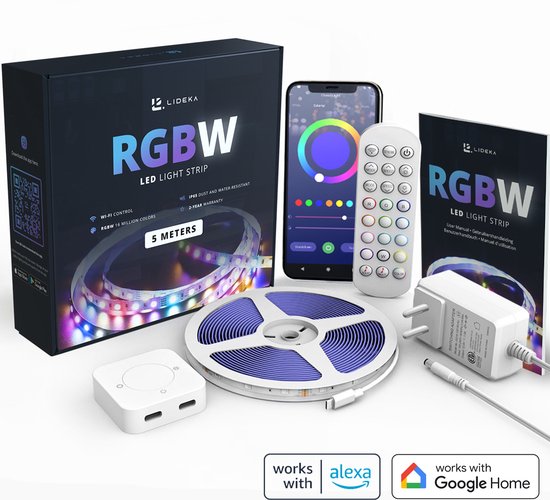 Lideka® - RGBW LED Strip 5 Meter - Zelfklevend met afstandsbediening En App - Smart... | bol.com