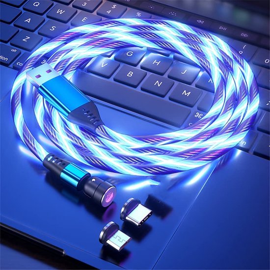 Flowing LED Magnetic Charging Cable 1M 360° and 180° Rotation 3A Fast ...