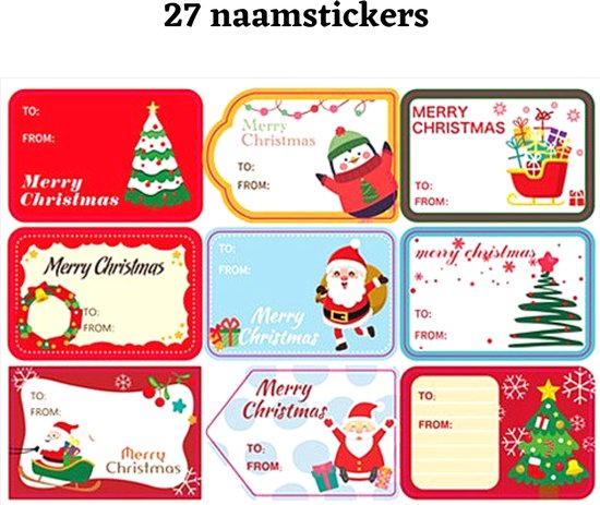 27 Naamstickers kerst - 9 Designs - Cadeaustickers - Naametiketten ...