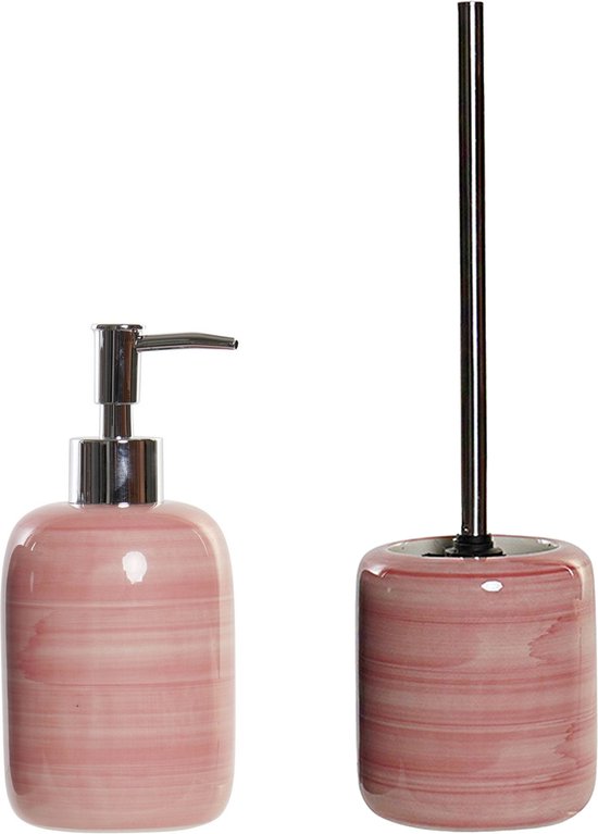 Items - Toiletborstel marmer look polystone roze 39 cm met zeeppompje ...