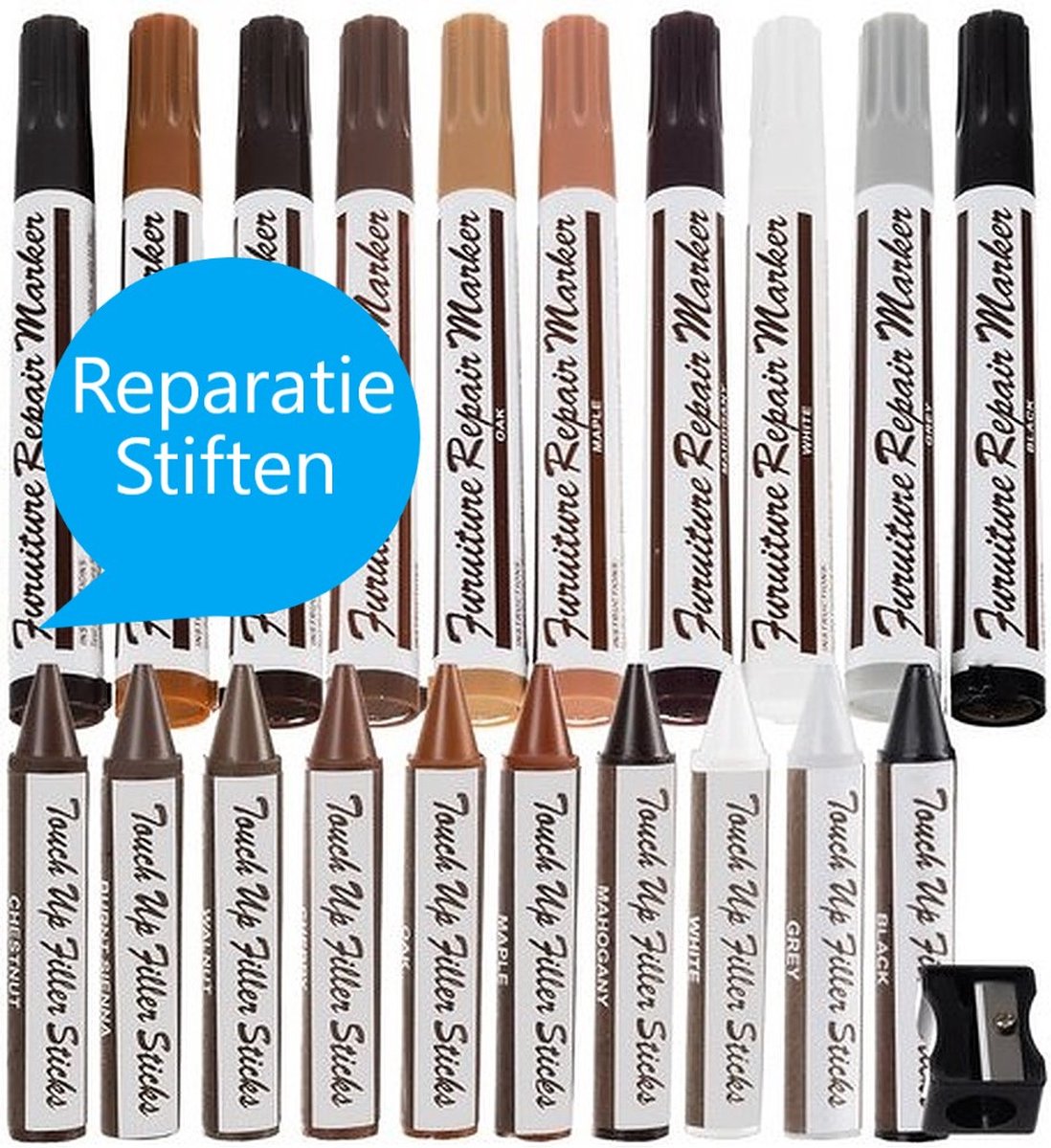 Meubel reparatie stiften - 21 stuks - Meubel markers en wax krijtjes ...