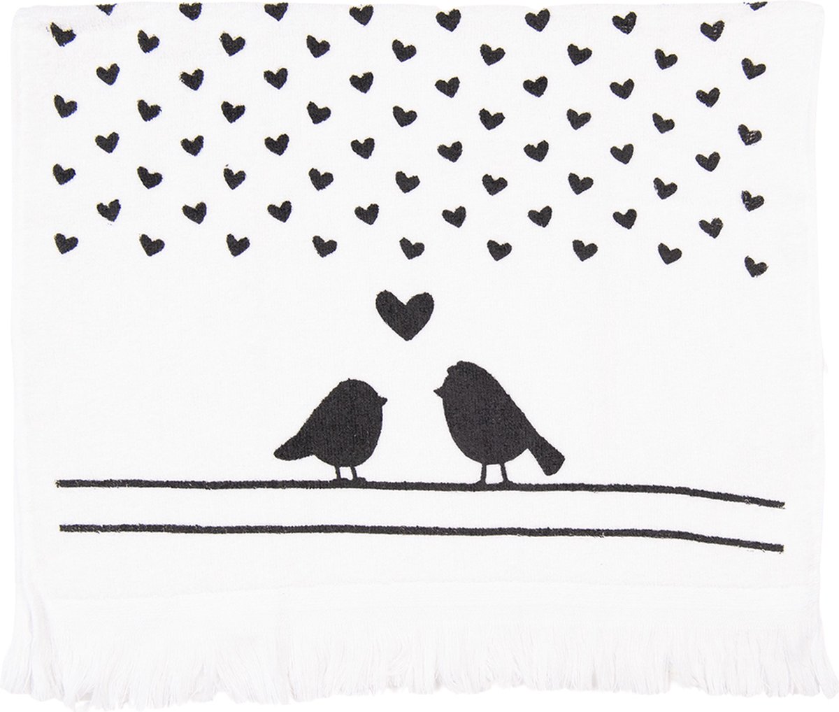 Clayre & Eef Gastendoekje 40x66 cm Zwart Wit Katoen Vogel Toilet ...