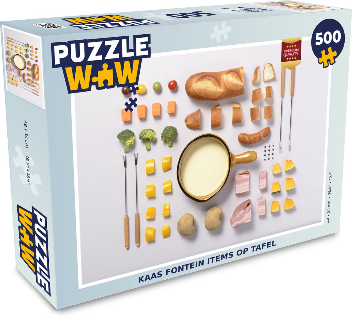 Puzzel Kaas fontein items op tafel - Legpuzzel - Puzzel 500 stukjes ...