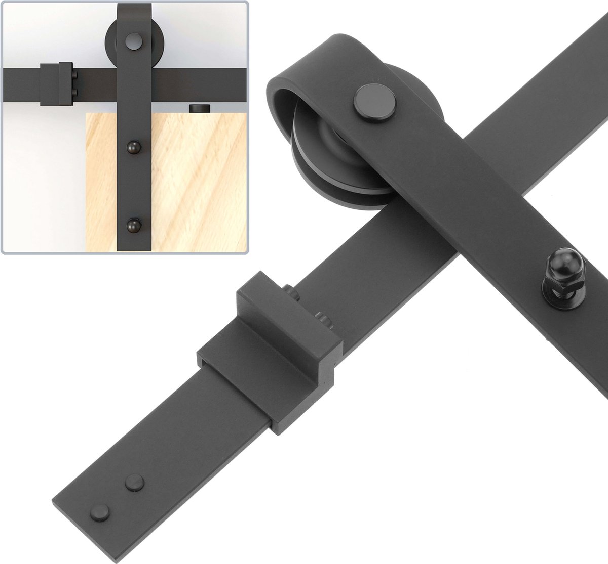 PrimeMatik - Geleiderail voor matzwarte schuifdeur van 2 m laterale ...