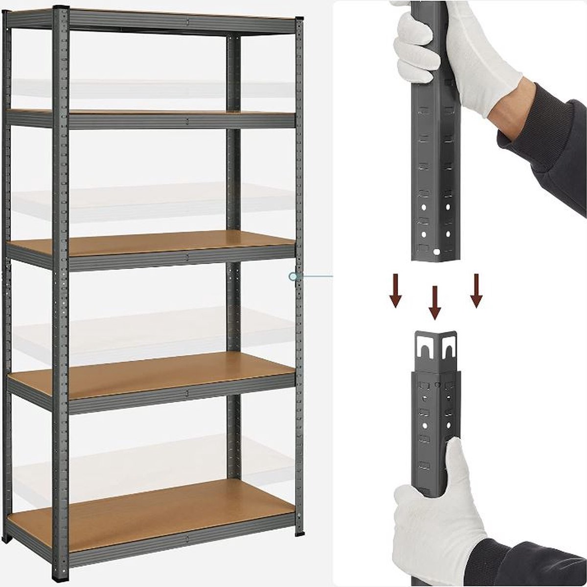 MIRA Home Opbergrekken - Kelderrekken - Metaal - Grijs - 180x90x40 ...