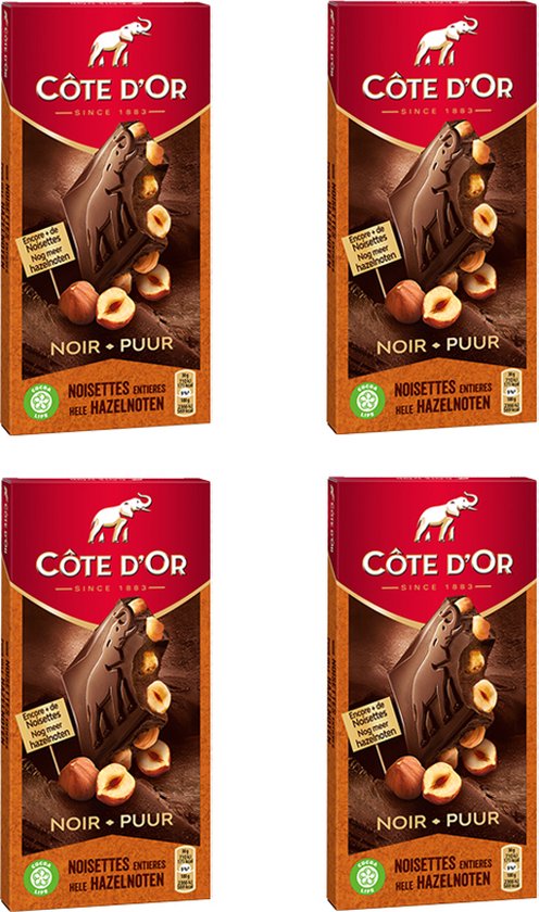 Côte d'Or - chocoladetablet - puur hele noten - 180g x 4 | bol