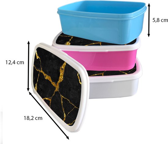 Broodtrommel Blauw - Lunchbox Marmer - Goud - Zwart - Marmerlook ...