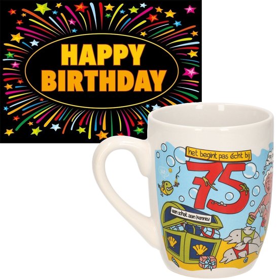 Paperdreams Grappige verjaardag mok/beker 75 jaar man fun tekst 300 ml ...