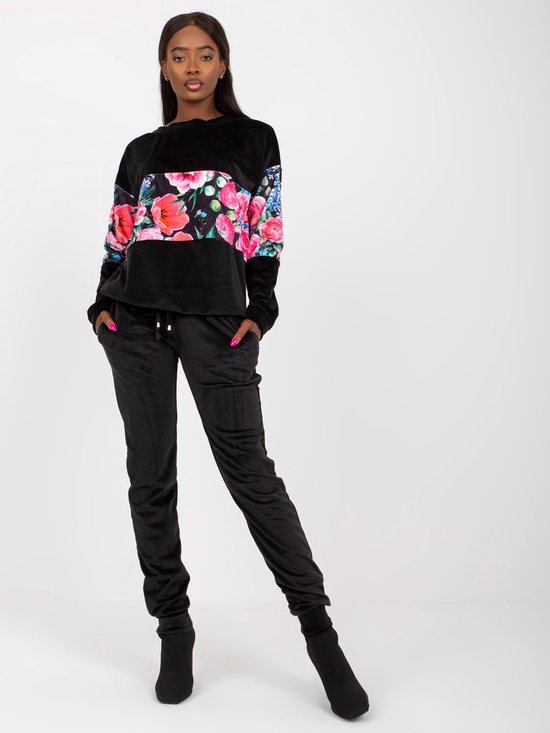 Zwarte Dames Velours Huispak met Bloemen Maat L | bol