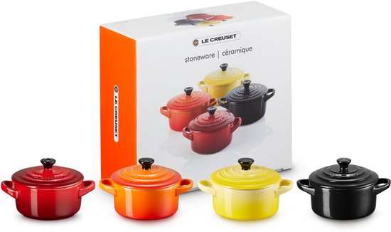 Le Creuset set van 4 aardewerken mini braadpannen metallic KR/OR/SO/EZ ...