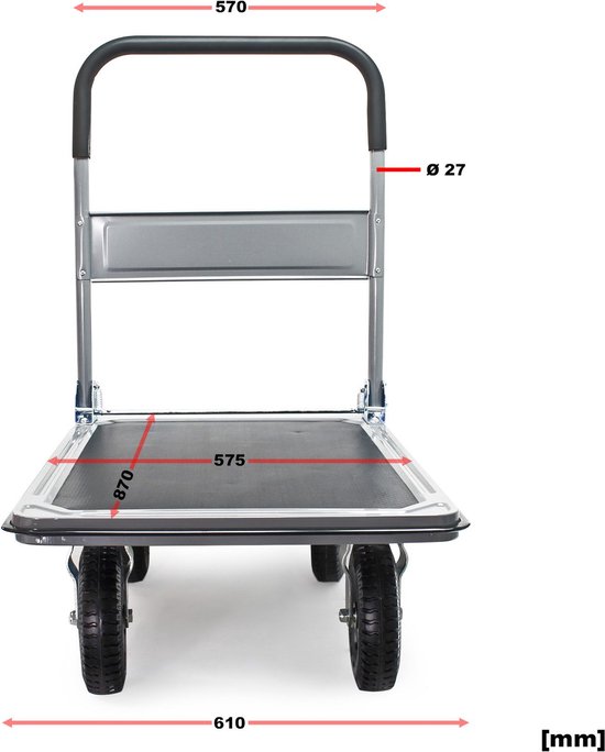 Plateauwagen 300kg, inklapbare platformwagen met luchtbanden, antislip ...