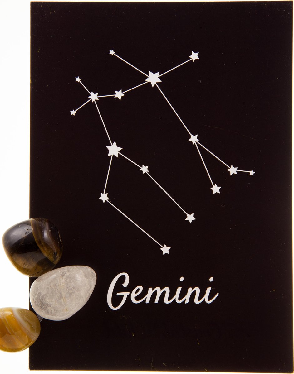 Tweelingen/wenskaart sterrenbeeld /Tweelingen/Gemini met edelstenen set ...