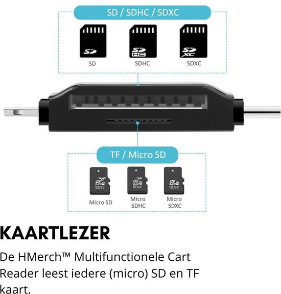HMerch™ Multifunctionele Card Reader – 5 in 1 Kaart Lezer – USB / USB-C ...