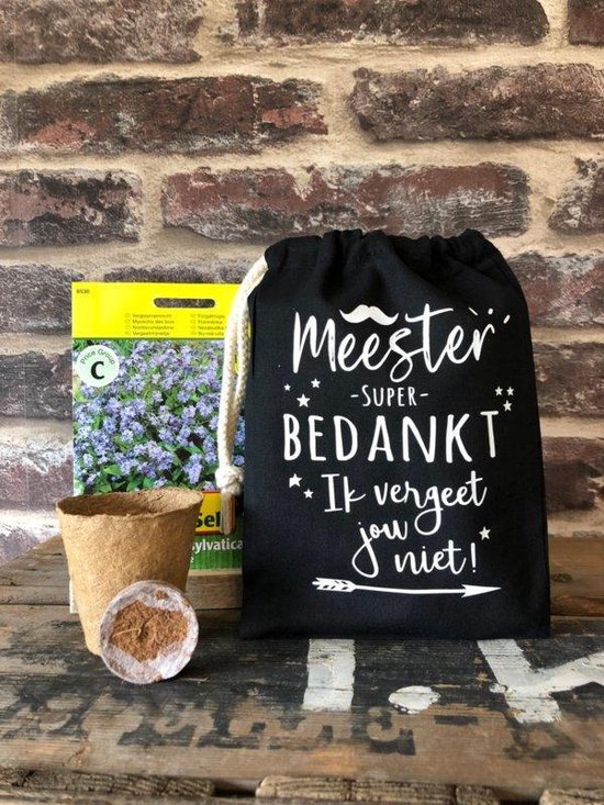 Bedankt Meester | Vergeet-me-nietjes | Linnen zakje | bol
