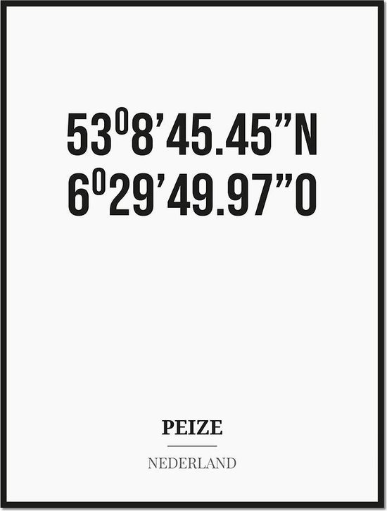 Poster/kaart PEIZE met coördinaten | bol.com