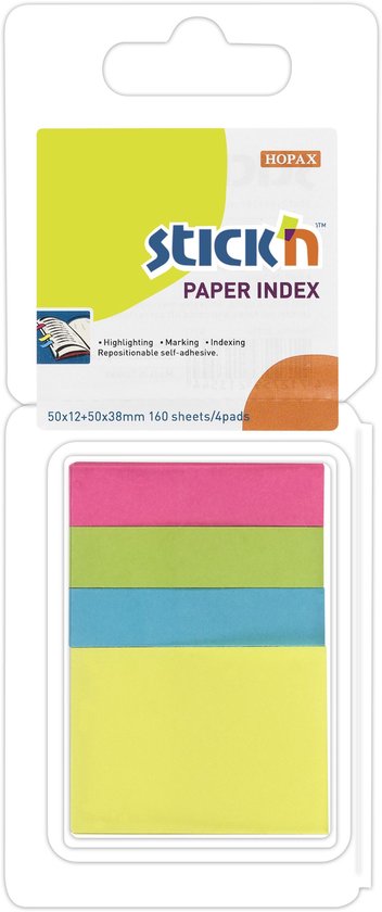 Stick'n Index Notes - Index tabs Papier - 50x12mm + 50x38mm - Kleuren ...