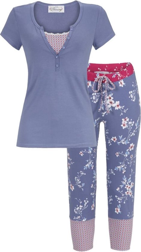Indigo blauwe dames pyjama Bloomy | bol