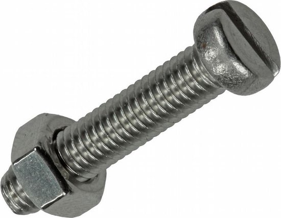 Metaal-schroef. M4 x 20mm. lang. Cilinderkop+moer. RVS-A2. 10 stuks ...