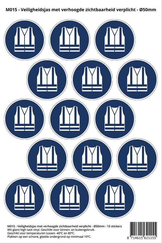 Pictogram sticker M015 - Veiligheidsjas met verhoogde zichtbaarheid ...