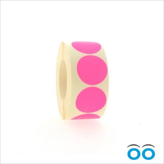 Etiketten - Stickers - fluor pink - roze - O35 mm - rol van 1000 stuks ...