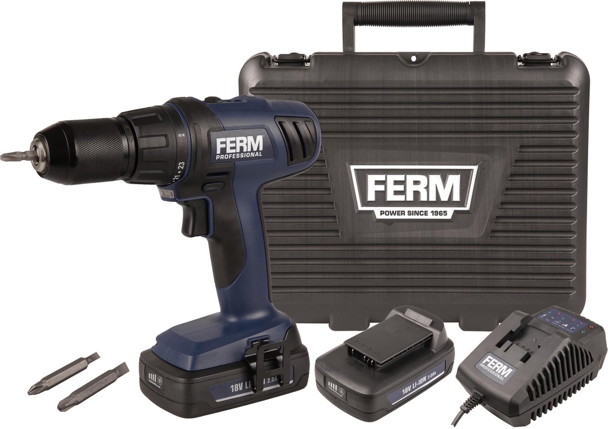 FERM CDM1122P Professionele Accuboormachine - 18V - 2.0Ah - Snelspan ...