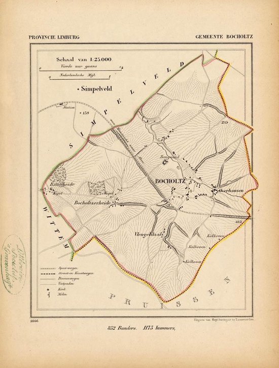 Historische kaart, plattegrond van gemeente Bocholtz in Limburg uit ...