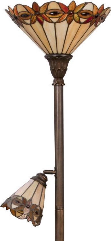 LumiLamp Tiffany Vloerlamp Ø 35 / Ø 14x176 cm Beige Rood Metaal Glas ...