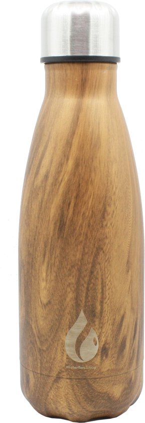 Waterfles 350ml RVS / Wood collection Teak / Thermofles Thermokan ...