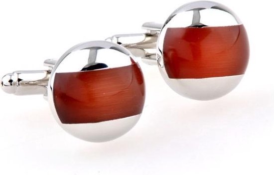 Manchetknopen - Zilverkleurig - Rond - met Rode Steen Inleg ...
