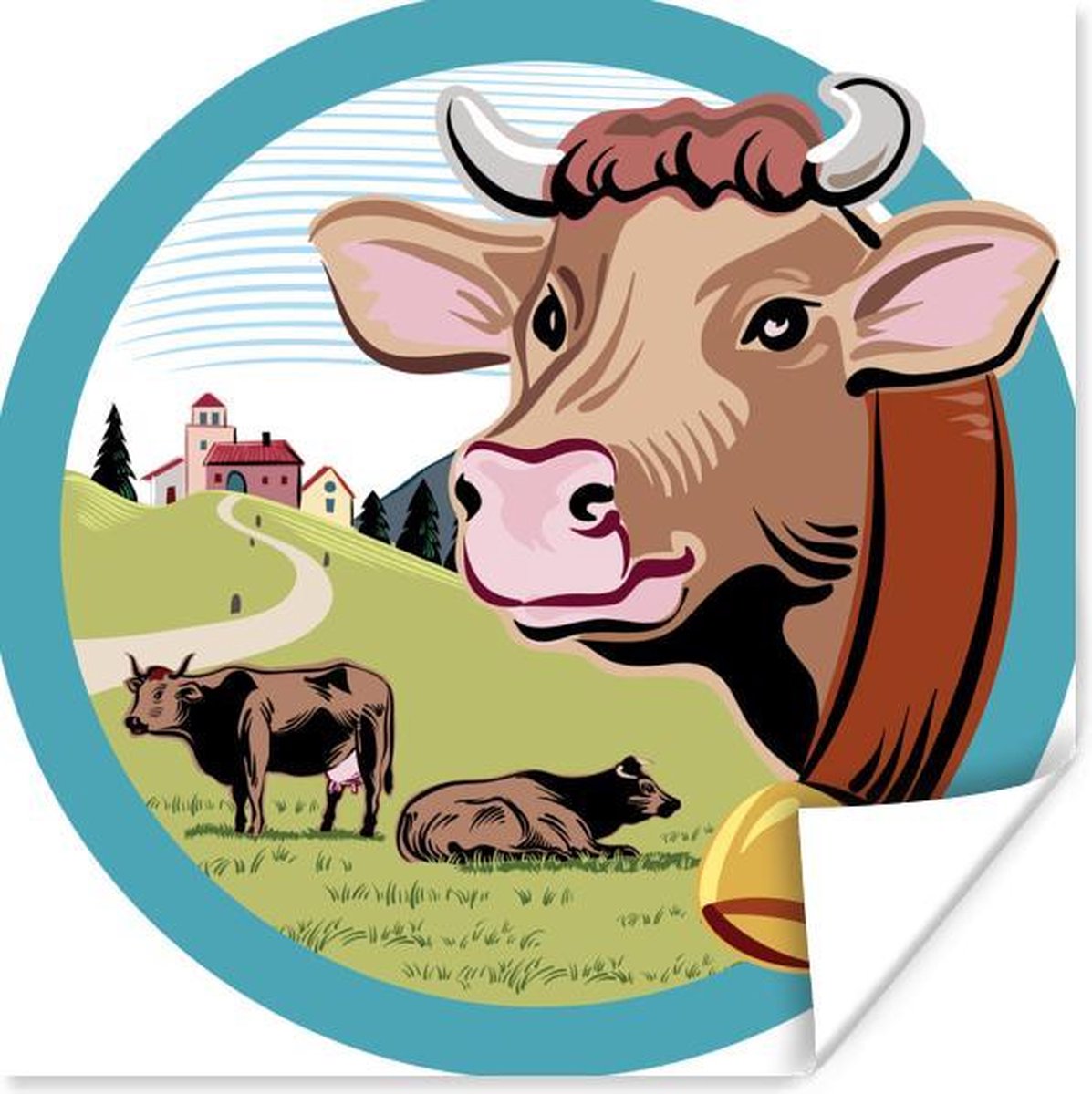 Illustration d'un gros plan d'une affiche de vache alpine 100x100 cm ...