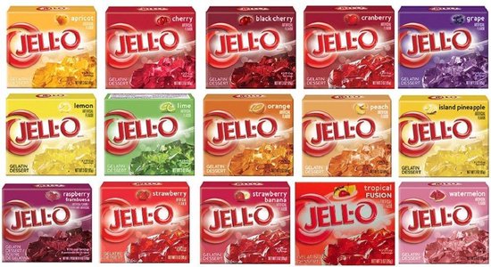 Jell-O: emballage surprise avec mélange de 10 saveurs différentes (10 x ...