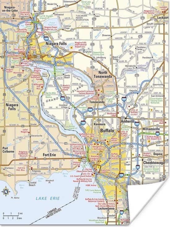 Poster Een gedetailleerde tekening van een kaart van Buffalo - 120x160 ...