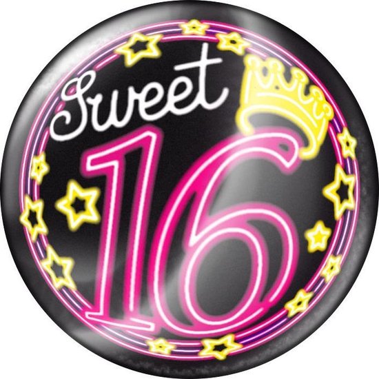 Paper Dreams Button Sweet 16 Neon 5,5 Cm Zwart | bol